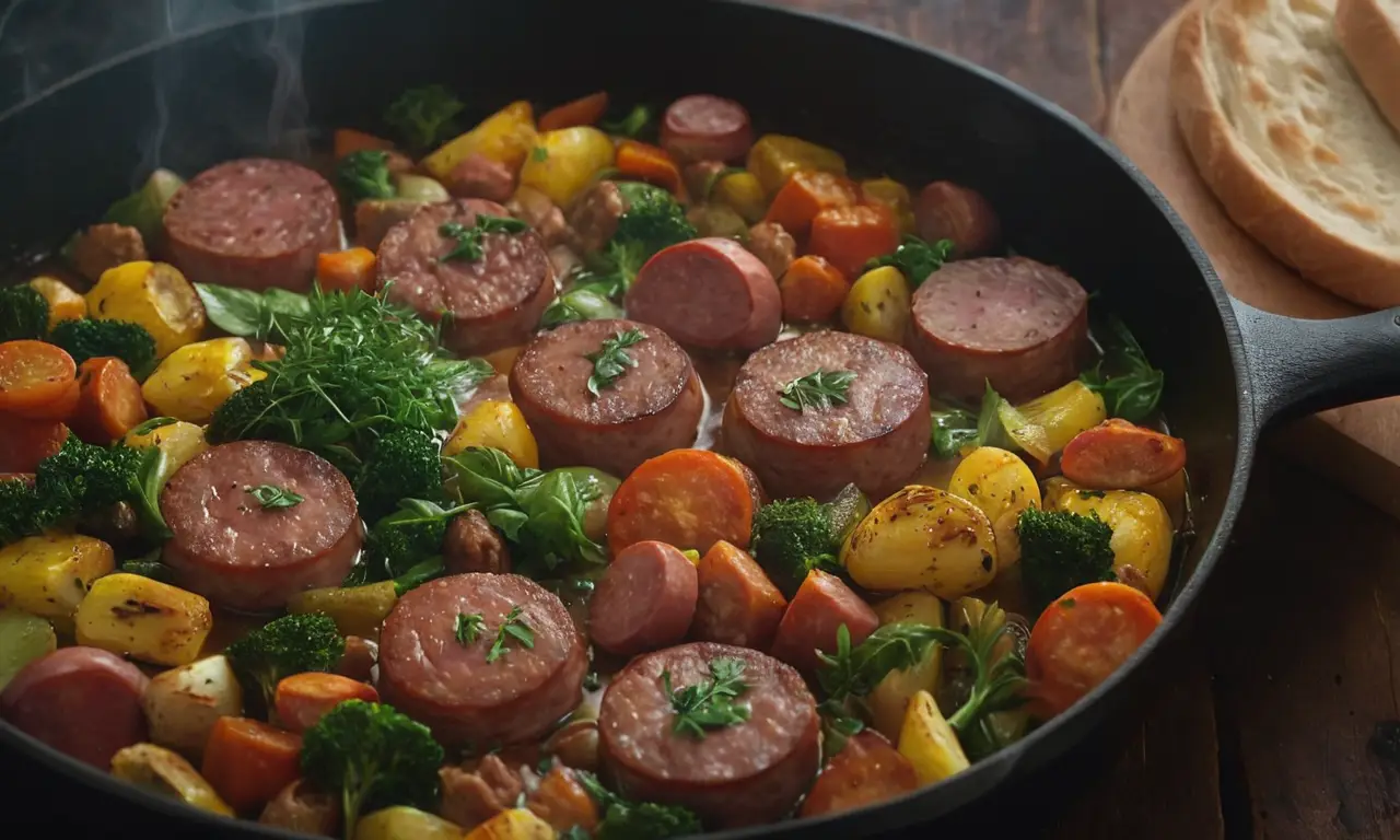 Horneado de verduras kielbasa sarten: Paso fácil paso